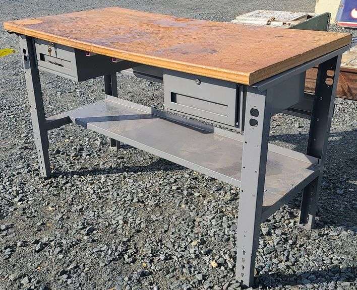 Industrial Wooden And Metal Work Bench - Dixon's Auction at Crumpton