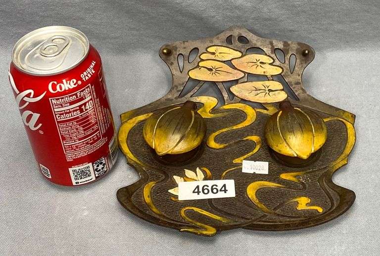Art Nouveau Lily Pads Cast Iron Inkwell - Dixon's Auction at Crumpton
