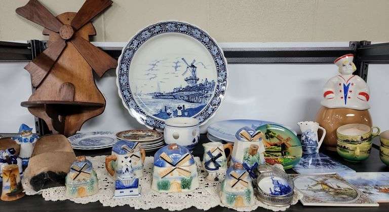 Lot Vintage Windmill Collection, Toles, Plates, Wall Shelf Etc - Dixon ...