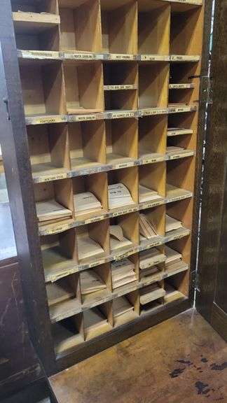 Antique Oak Post Office Cubby Organizer Cabinet - Dixon's Auction at ...