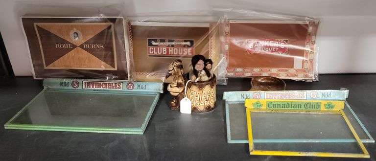 Lot Antique Cigar Box Lids, Chiefs Cigar Mug, Indian Dolls - Dixon's ...