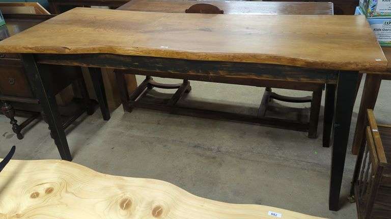 MCM Style Slab Top Live Edge High Top Farmhouse Table - Dixon's Auction ...