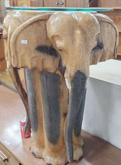 Ethnographic Carved Glass Top Elephant Cocktail Table - Dixon's Auction ...