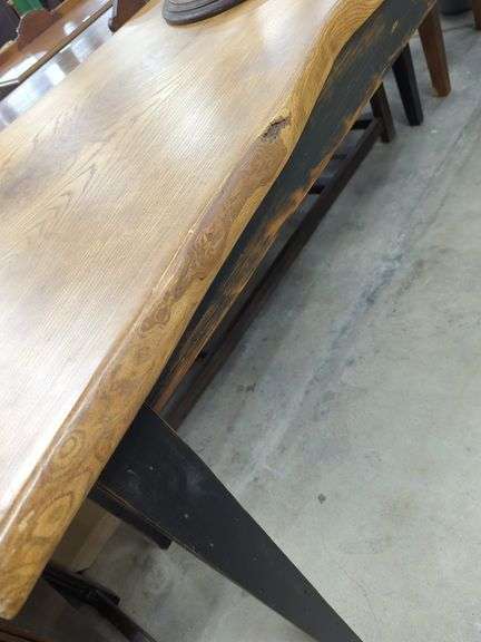 MCM Style Slab Top Live Edge High Top Farmhouse Table - Dixon's Auction ...