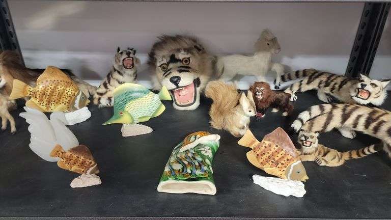 Lot Of Fur Covered Animals, Wooden Fish Figures Etc - Dixon's Auction ...