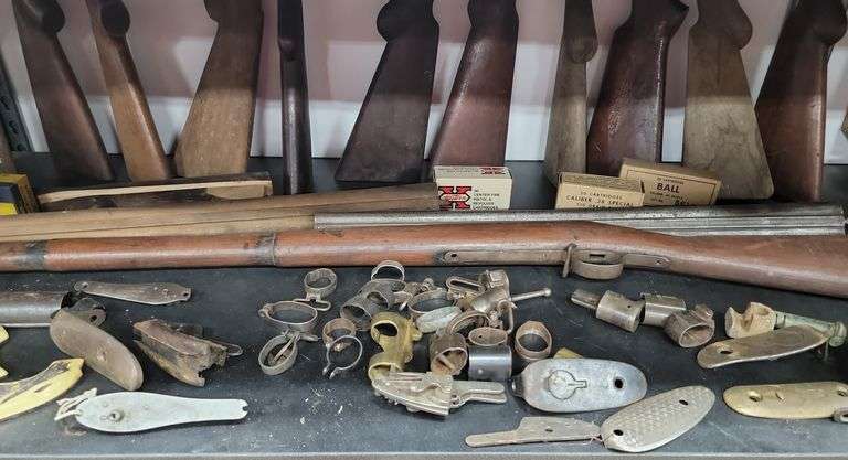 Lot Vintage Wood Rifle Stocks, Barrel Rings, Butt Plates & Hardware ...