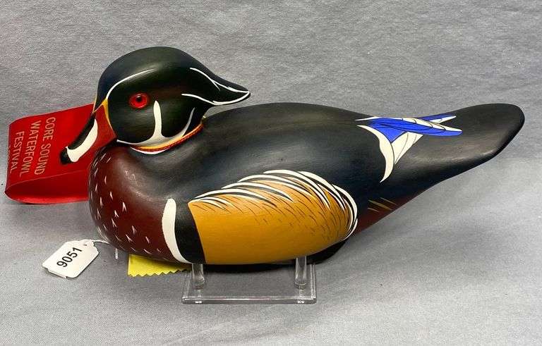 Frank Sapone Wanchese NC Wood Duck Decoy With Ribbons - Dixon's Auction ...