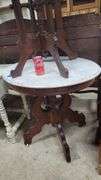 (2) Victorian Marble Top Walnut Parlor Tables, Minor Leg Separation ...