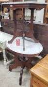 (2) Victorian Marble Top Walnut Parlor Tables, Minor Leg Separation ...