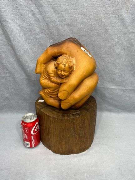 Modernist Carved Hands Holding Child Sculpture-Signed - Dixon's Auction ...