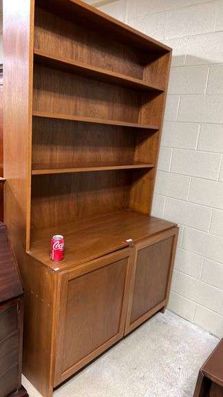 MCM Walnut One Piece Bookcase, Doors Wonky - Dixon's Auction at Crumpton