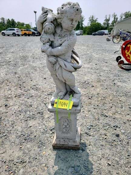 Two Piece Vintage Concrete Garden Statue And Pedestal - Dixon's Auction ...