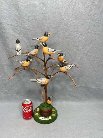Manfred Scheel Folk Art Robin Bird Tree - Dixon's Auction at Crumpton