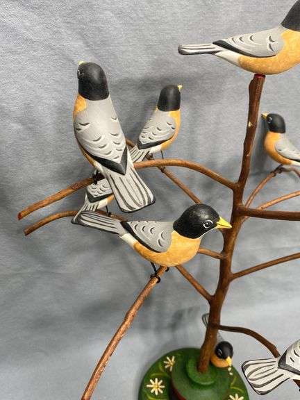 Manfred Scheel Folk Art Robin Bird Tree - Dixon's Auction at Crumpton