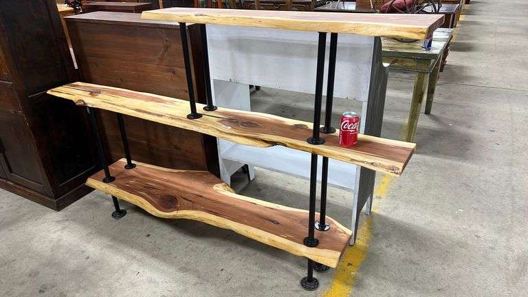 MCM Style Live Edge Three Tier Bookcase - Dixon's Auction at Crumpton