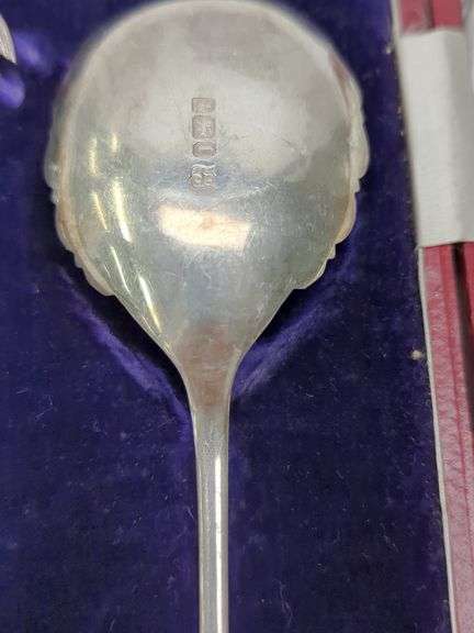 Pair English Sterling Silver Caduceus Serving Spoons In Fitted Box 2.5 ...