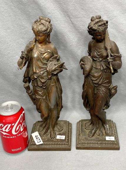 Pair Antique Bronzed Spelter Women Sculptures - Dixon's Auction at Crumpton