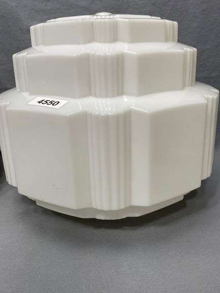 2 Art Deco Milk Glass Skyscraper Light Fixture Shades - Dixon's Auction ...