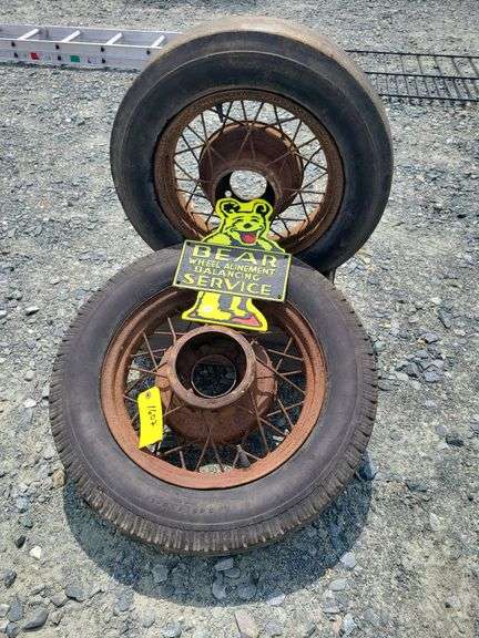 Vintage Wire Wheels And Bear Alignment Sign - Dixon's Auction at Crumpton