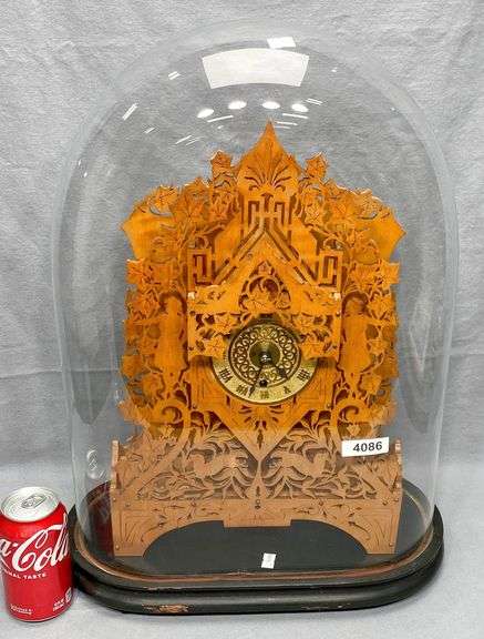 Antique Fretwork Clock W/ Display Dome - Dixon's Auction at Crumpton