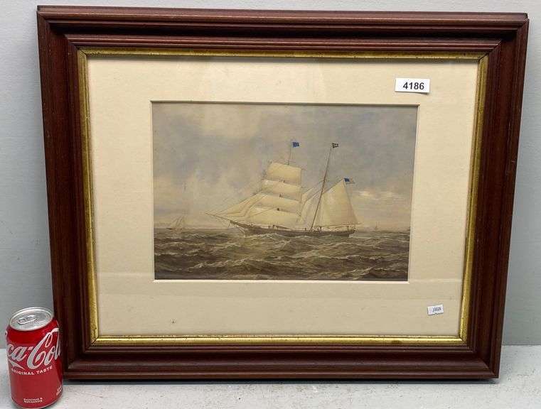 Antique Seascape Painting Of The US Frigate Ship Sarah & Emma - Dixon's ...