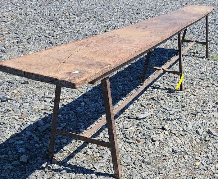 Metal Base Wooden Bench - Dixon's Auction at Crumpton