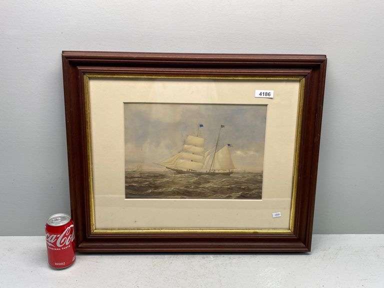 Antique Seascape Painting Of The US Frigate Ship Sarah & Emma - Dixon's ...