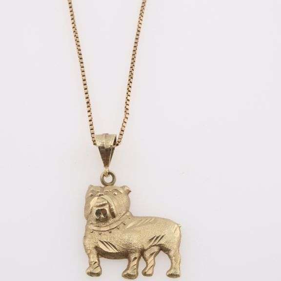 10k Gold Bulldog Pendant W/ 26 1/2 in. Box Link Chain 6.8g - Dixon's ...
