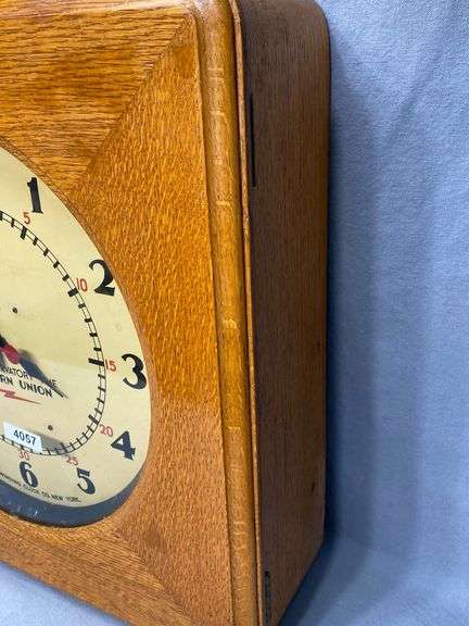 Antique Naval Observatory Time Western Union Wall Clock in Oak Case - Dixon's Auction at Crumpton