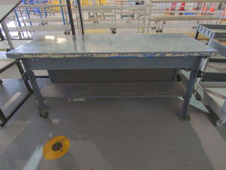 Steel Industrial Work Table w/ Front Casters - Delaware Auction Center