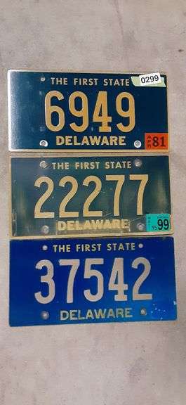 (3) Delaware License Plates w/ Riveted Numbers - Delaware Auction Center