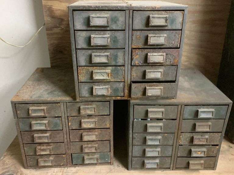 (3) Vintage 10 Drawer Industrial Parts Organizers - Delaware Auction Center