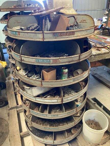 Vintage Industrial Lyon Rotating Parts Organizer with Contents ...