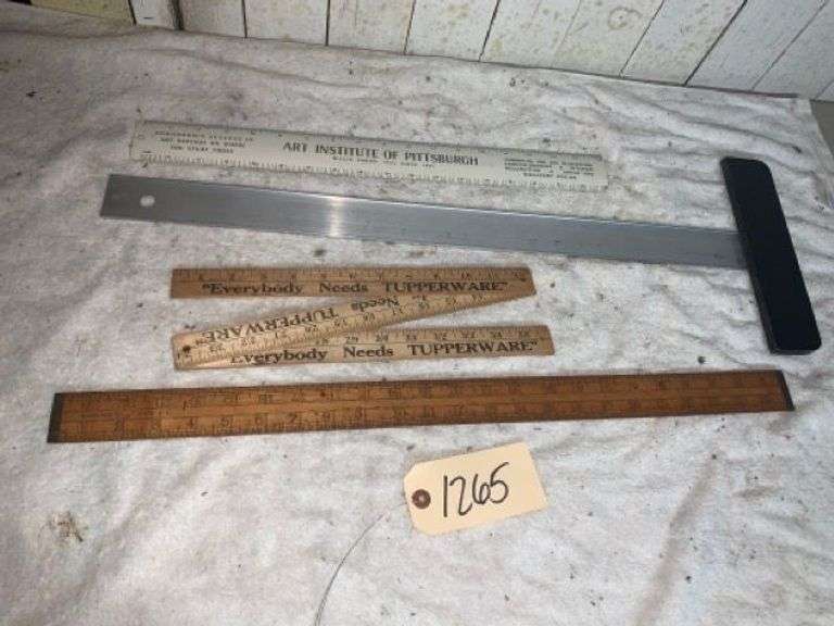 Tupperware folding yard stick, metal ruler, lufkin 2 foot ruler, t ...