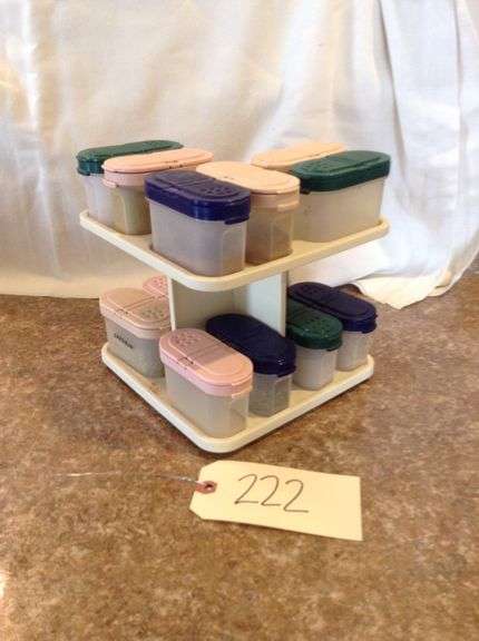 Tupperware Spice Containers and Rack - Duck Soup Auctions