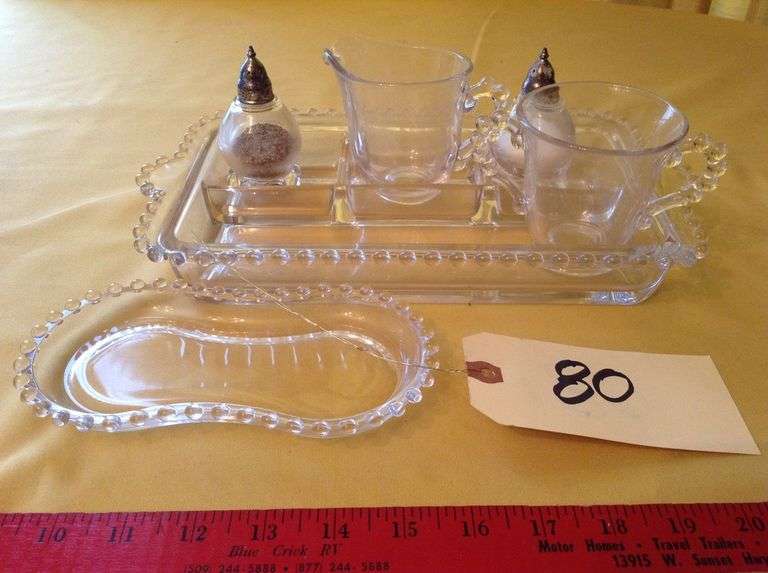 Candlewick Tray, Salt and Pepper, Cream and Sugar - Duck Soup Auctions