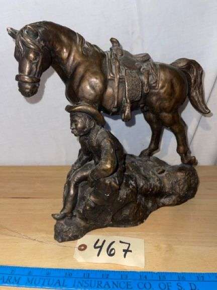 Heavy Cowboy and horse statue • 12x13 • dining room - Duck Soup Auctions