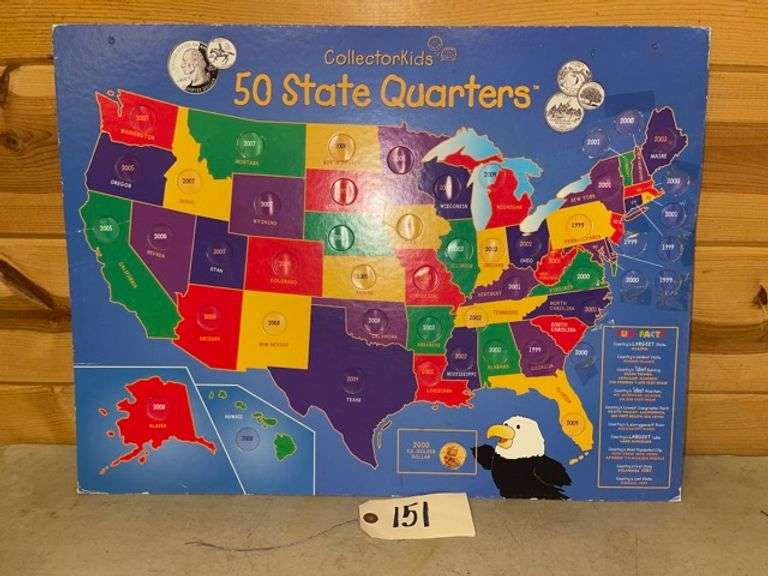 Collector board 50 states quarters • Barn - Duck Soup Auctions
