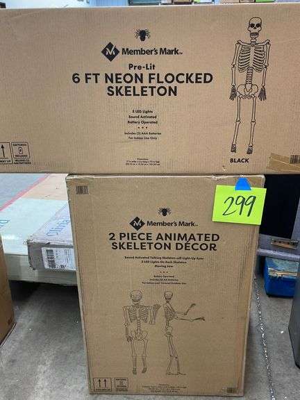 ANIMATED SKELETON & 6FT NEON FLOCKED SKELETON IN BOXES - Earl's Auction ...