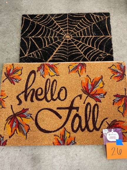 1 "HELLO FALL" DOOR MAT & 1 SPIDER WEB DOOR MAT - Earl's Auction Company