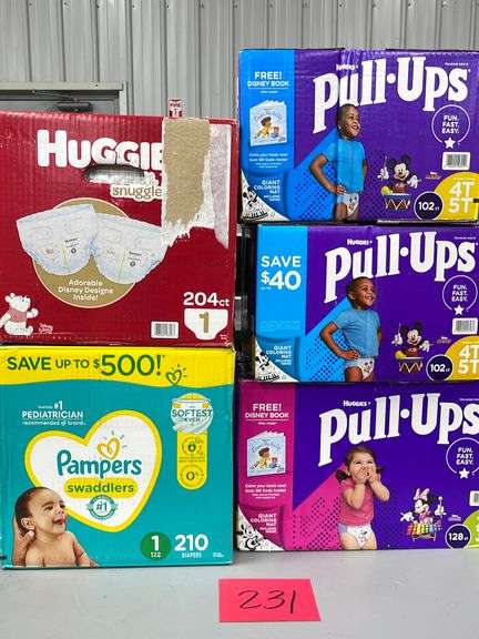5 BOXES OF DIAPERS/PULL UPS - Earl's Auction Company