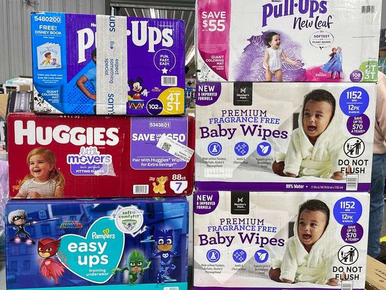 4 BOXES OF DIAPERS/PULL UPS & 1 BOX WIPES - Earl's Auction Company