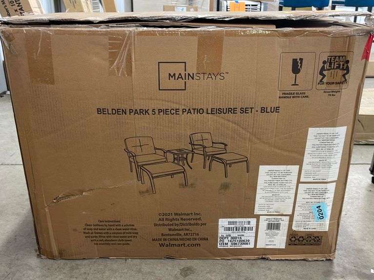 MAINSTAYS BELDEN PARK 5 PIECE PATIOS SET IN BOX - Earl's Auction Company