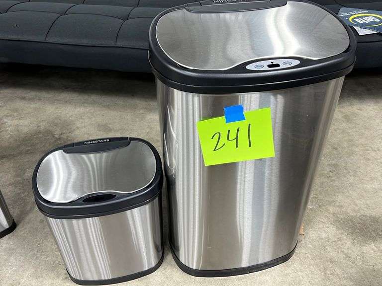 2PC NINESTARS STAINLESS MOTION SENSOR TRASH CANS - Earl's Auction Company