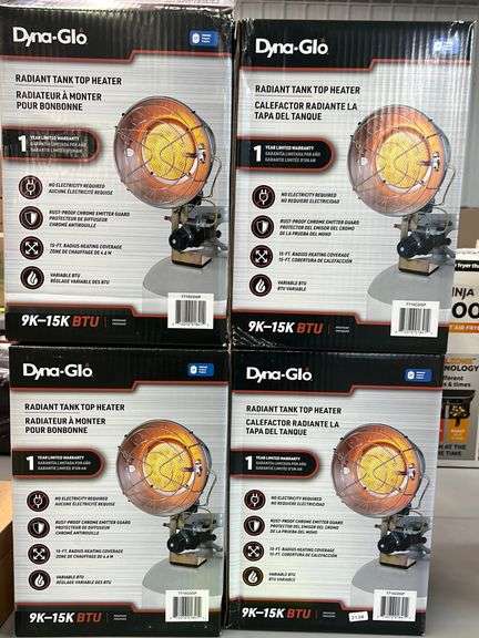 (4) DYNA-GLO RADIANT TANK TOP HEATERS IN BOXES - Earl's Auction Company