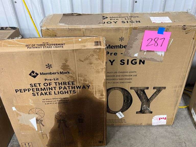 PRE LIT JOY SIGN & 3 PEPPERMINT PATHWAY LIGHTS IN BOXES - Earl's ...