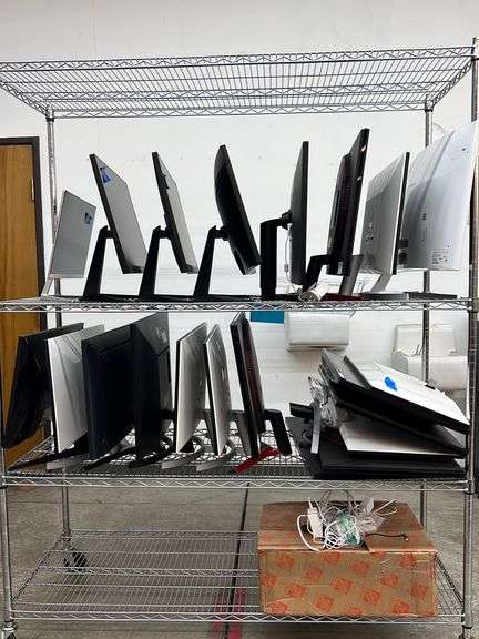 AS IS - (21) MONITORS & BOX OF ASSORTED POWER CORDS - SEE PHOTOS - Earl ...