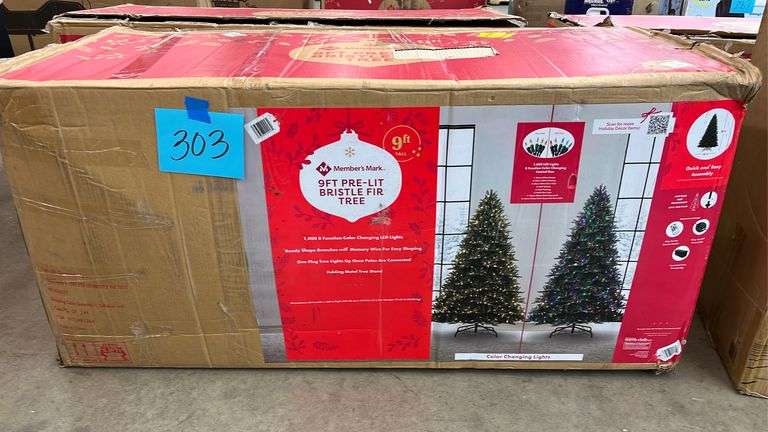 9FT PRE LIT BRISTLE FIR TREE IN BOX - Earl's Auction Company