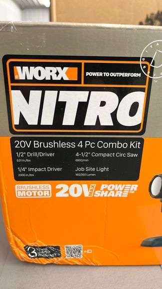 WORX NITRO 20V BRUSHLESS 4PC COMBO KIT IN BOX - Earl's Auction Company