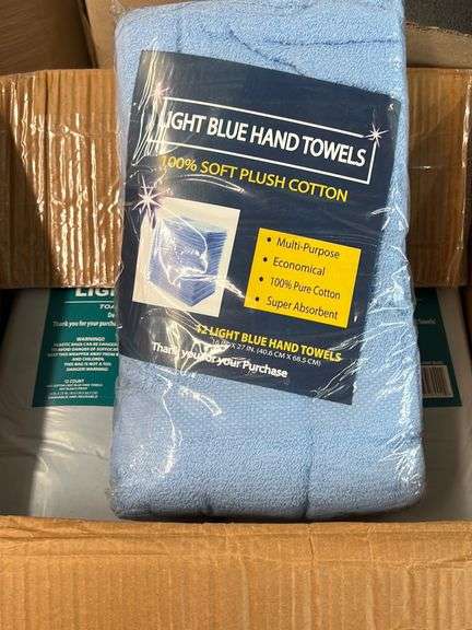 (11) PACKS OF LIGHT BLUE HAND TOWELS - Earl's Auction Company
